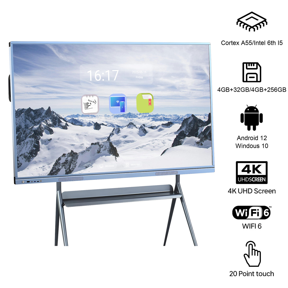 JYXCN Smart Board 4K UHD, Interactive Touch Screen Whiteboard Calendar, Dual OS and Wireless ...